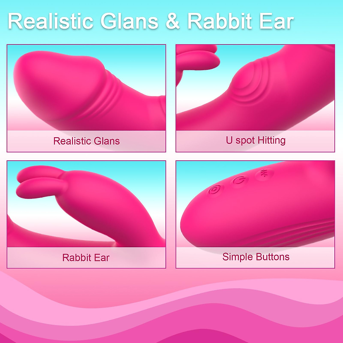 G-spot Rabbit Vibrator Clitoral Stimulator - Realistic Dildo Vaginal Anal Massager with 5 Vagina Tapping Features & 10 Vibration Modes, Waterproof Rechargeable Adult Sex Toys for Women(Red)