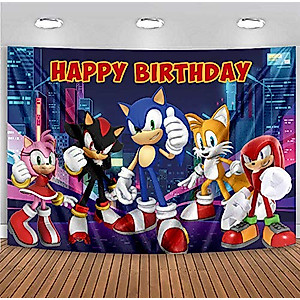 TXUE Cartoon Sonic Hedgehog Backdrop Tall Building City Night View Background Children Boy Birthday Party Baby Shower Photo Booth Studio Props Decorations (5x3FT(Width 150cm x Height 90cm))