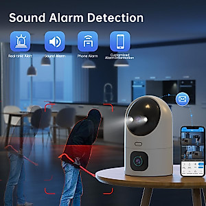 JOOAN 5G/2.4G Dual Lens Security Camera Indoor 2Kx2 PTZ Cameras for Home Security WiFi Surveillance Camera Baby Pet One Touch Call Color Night Cloud SD Card Storage 2 Way Audio Motion Detection Alert