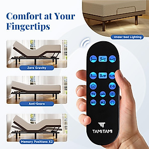 Tami Tami T600 Adjustable Bed Frame Split King Size with Remote & Massage - Syncable Electric Beds Bases w/Zero Clearance, Zero Gravity, Dual Side USB, Nightlight, Quiet Motor, 5 Min Easy Assembly