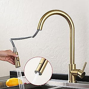 Kitchen Sink Faucet for Bar Farmhouse Commercial, Smart Touch Kitchen Faucets, Pull Out Sensor Touch Kitchen Faucet, Single Handle Dual Outlet Water Modes Mixer Faucet (Color : Gold with Sensor)