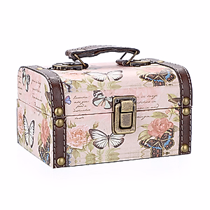 ELLDOO Decorative Treasure Chest Box, Wooden + PU Leather Storage Box for Jewelry Trinkets, Keepsakes box for Girls Women Gifts (Butterfly Pattern, Small)