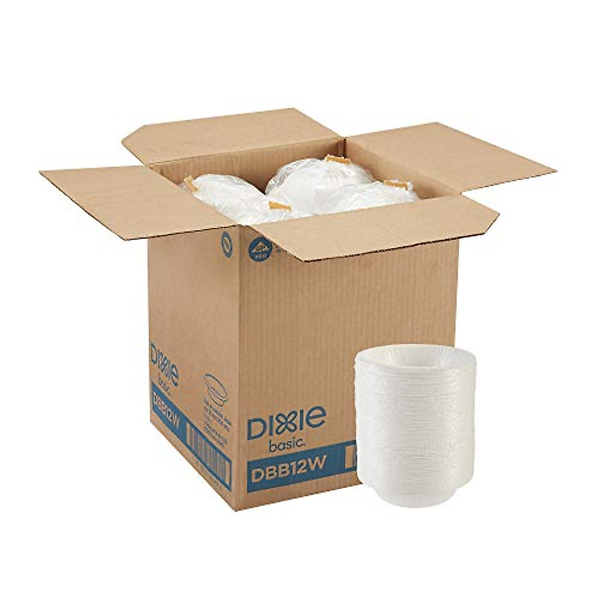 Dixie Basic 12Oz. Light-Weight Disposable Paper Bowls By GP PRO (Georgia-Pacific); White; DBB12W; 1000 Count (125 Bowls Per Pack; 8 Packs Per Case)