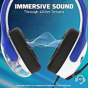 PDP REALMz Wired Gaming Headset for Nintendo Switch/Lite/OLED, 3.5mm Headphones Audio Jack for Tablets/PC/Console/Laptop, Officially Licensed SEGA Sonic Superstars: Sonic Go Fast