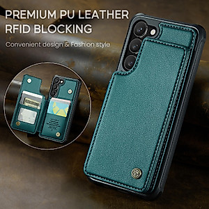 Vinich for Samsung Galaxy S23 Plus Case with Card Holder, for Samsung S23 Plus Wallet Case for Women Men with RFID Blocking, Durable Kickstand Shockproof Case for Galaxy S23 Plus 5G, Bluish Green