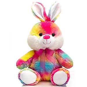HollyHOME Easter Bunny Stuffed Animal Tie-Dye Rabbit Plush Toys for Kids Multi-Color