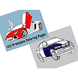 120 Printable Coloring Pages Cars PDF, Cute Easy Simple Colouring Pages Classic Sports Racing Cars to Print for Kids Boys Girls, Color Sheets Activity at Home, Instant Download