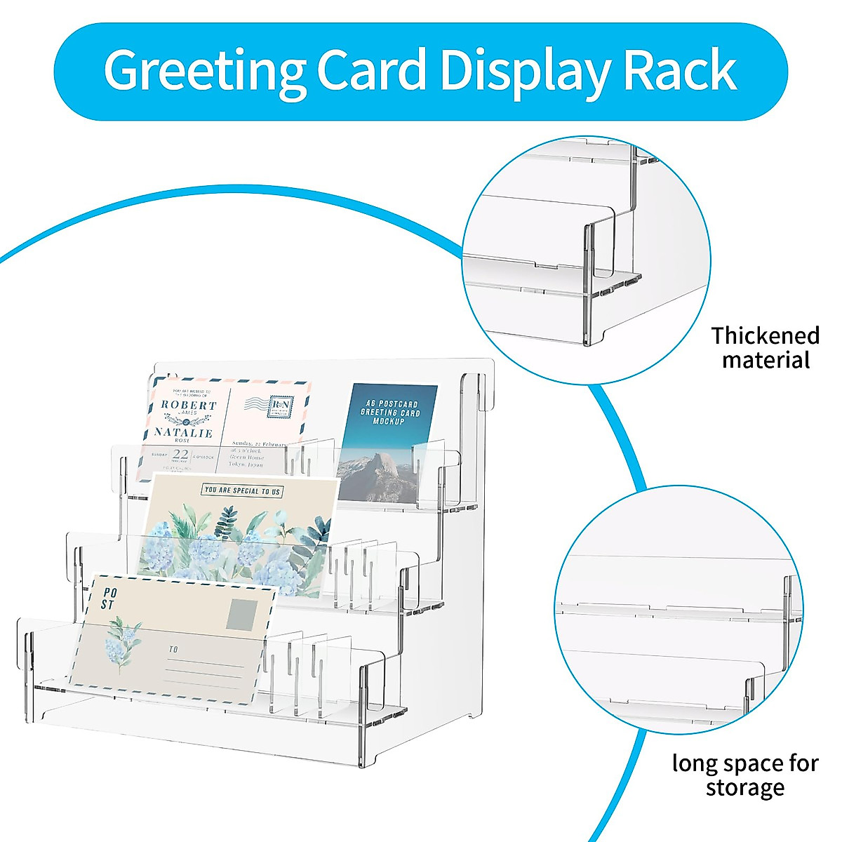 DOSTATNI 3 Tier Greeting Card Display Rack Acrylic Sticker Display Stand Retail Display Photo Stand Postcard Display Mail Organizer Stamp Pad Holder Storage Rack for Stickers Cards Tabletop