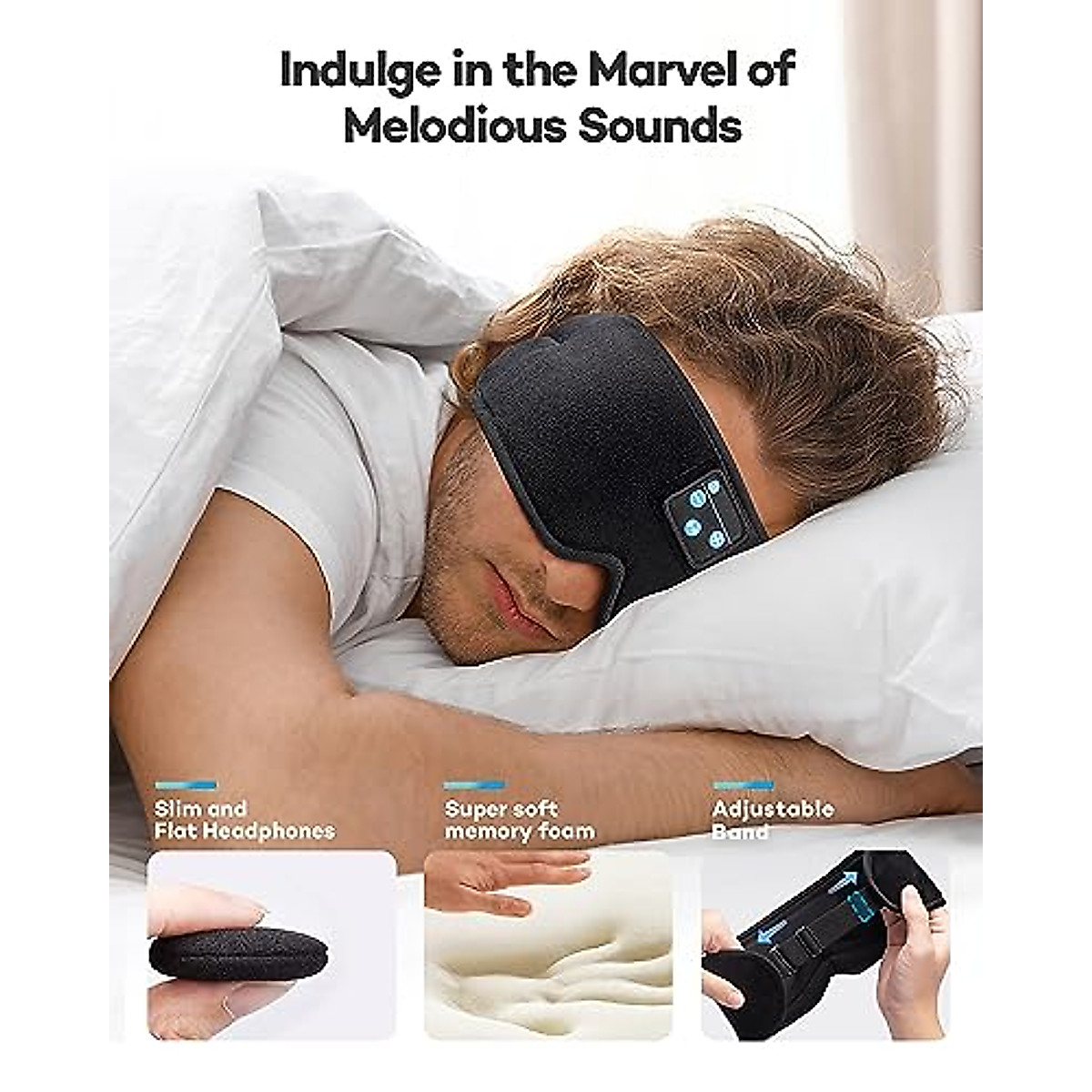 Sleep Headphones, Wireless Music Eye Mask,Ezona 3D Light Blocking Music Eye Mask Earbuds Cover with Adjustable Strap for Side Sleepers Insomnia Travel Yoga Nap Gifts for Men Women