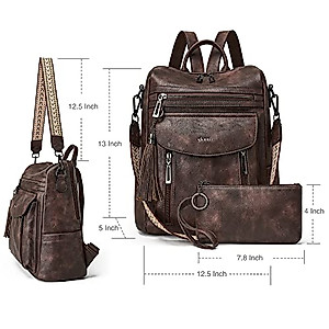 Shrrie Backpack Purse for Women Fashion Leather Backpack Purse Designer Travel Backpack Convertible Shoulder Bag with Wristlet