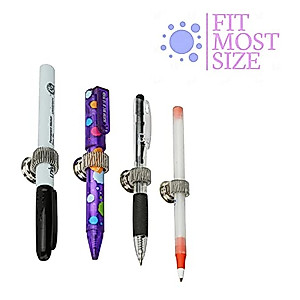 Pen Holders Rotable Self Adhesive Pen Holder Single Hole Pen Adjustable Spring Loop Clip Holder For Netbook Refrigerator Clipboard Office Accessories Supplies (Silver)