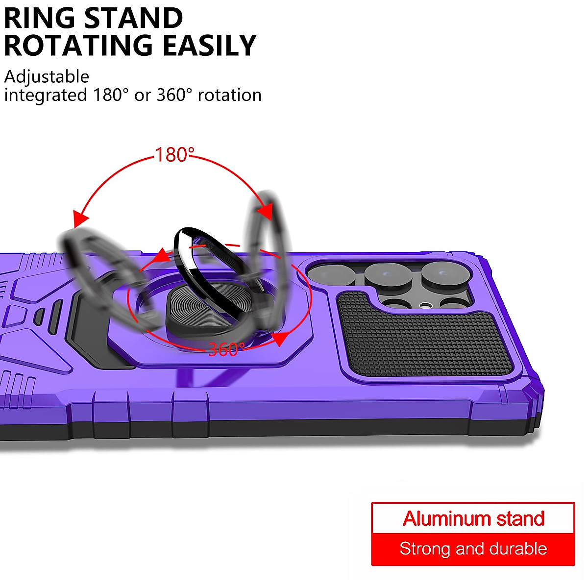 Ailiber for Samsung Galaxy S23 Ultra Cell Phone Case, Samsung S23 Ultra 5G Case with Screen Protector, Ring Kickstand for Magnetic Car Mount, Rugged Shockproof Heavy Duty Cover Case-Purple