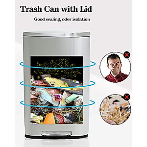 Pazidom 13 Gallon Step Trash Can with Soft Close Lid, 50 Liter Stainless Steel Pedal Garbage Bin with Removable Inner Bucket, Tall Rectangular Trash Bin for Kitchen Office Bedroom, Silver