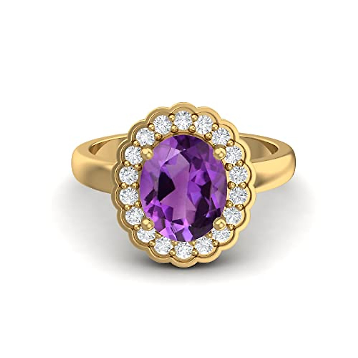 MOONEYE 10x8mm Oval Shape Natural Amethyst Solitaire Engagement 925 Sterling Silver Birthstone Promise Ring (Gold Vermeil, 6)