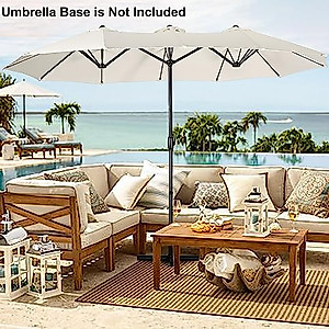 FHFO 15 FT Double Sided Umbrella Outdoor Patio Market Extra Large Umbrella with Crank for Patio, Poolside, Yard, Beige