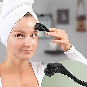 Derma Roller | Microneedle Roller, Derma Roller for Beard | Microneedling Roller For Face & Scalp | Micro Needle Roller for Women & Men | Derma Stamp 0.25mm (Black)