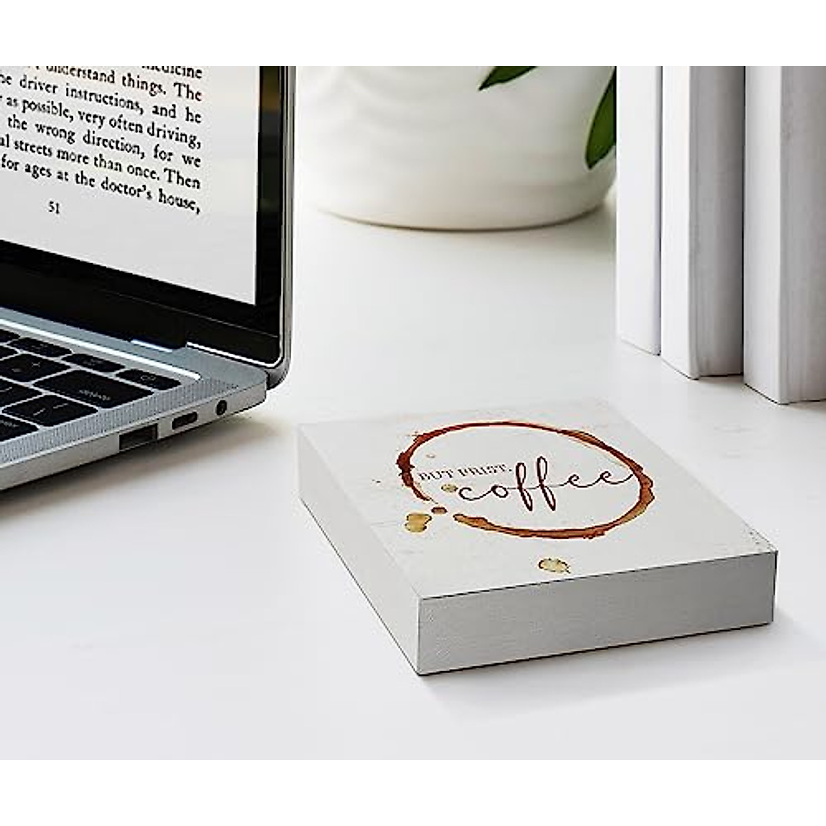 But First Coffee Wood Box Sign Desk Decor,Rustic Coffee Stains Wooden Block Sign Decorations for Home Kitchen Office Cafe Coffee Bar Man Cave Wall Tabletop Shelf Decor,Gifts for Coffee Lovers