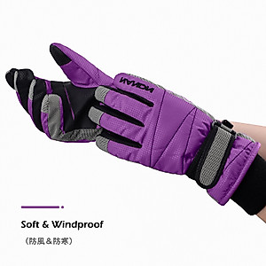 TRIWONDER Ski Gloves Kids Cold Weather Winter Warm Gloves Windproof Thermal Fleece Outdoor Snowboard Snow Gloves Mittens for Boys Girls Children (Purple, S (6-7 Years Old))