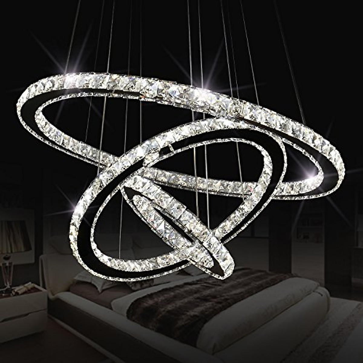 SEFINN FOUR 16288 (11.8" + 19.7" + 27.6") LED Ceiling Fixtures Flush Mount Pendant Lights Crystal Chandeliers 3 Rings