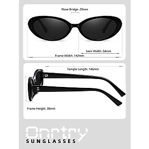 Onrtry Vintage Small Oval Sunglasses for Women Men 90s Sunglasses Narrow Eyeglasses UV400 Protection 2 Pack(Black+Leopard)