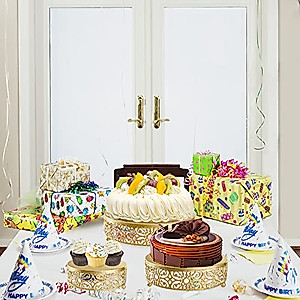 Hedume 3 Pack Cake Stand, Round Metal Cake Stands, 8" 10" 12" Dessert Display Cupcake Stands, Wedding Brithday Party Celebration Dessert Cake Display Plates-Gold