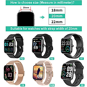 KALINCO Smart Watch, Fitness Tracker with Heart Rate Monitor, Blood Pressure, Blood Oxygen Tracking and 2-Pack Smart Watch Replacement Bands for P22