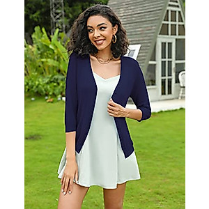 iClosam Summer Cardigans for Women Lightweight Work V Neck Knitted Cardigan 3/4 Sleeve Shrug Sweater Navy Blue