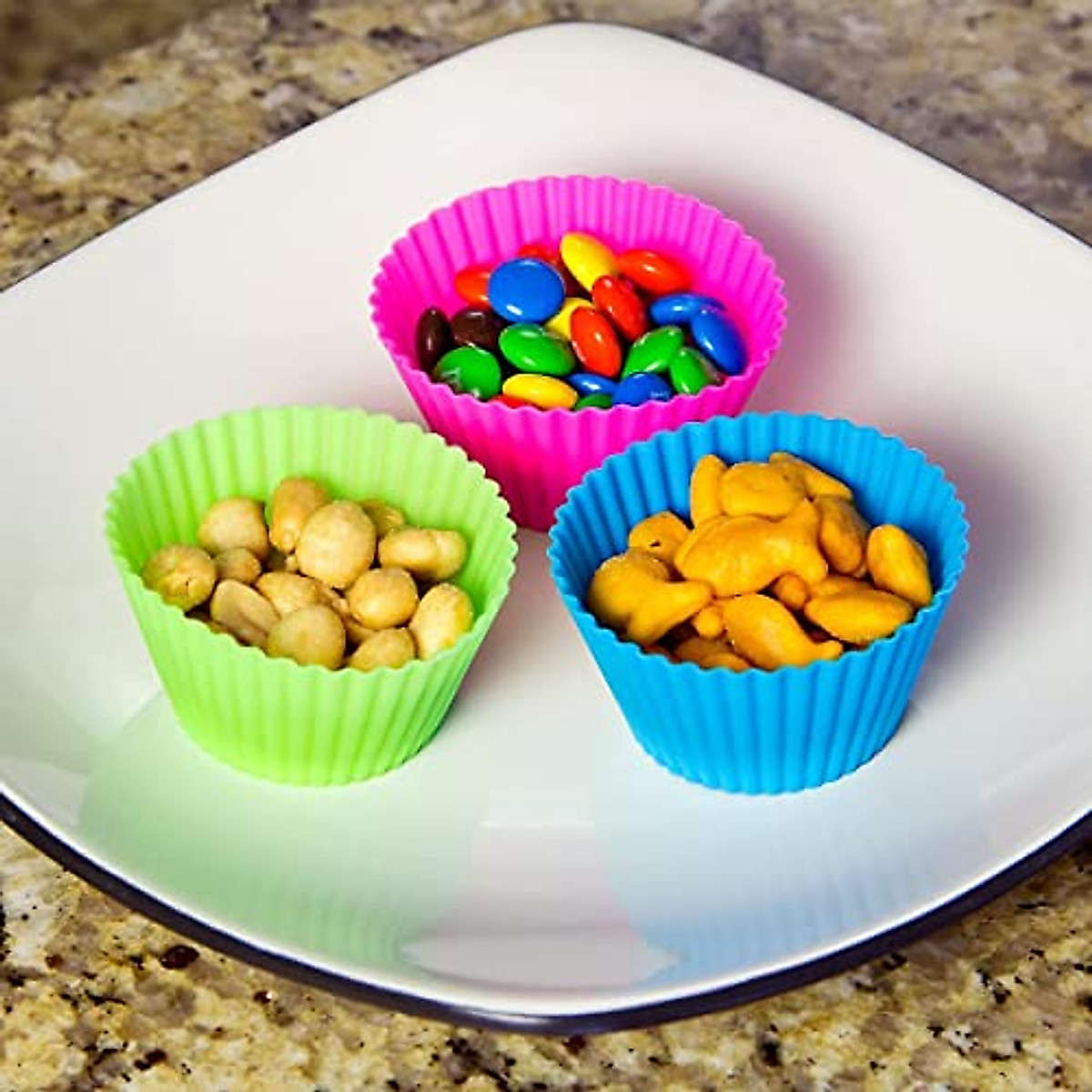 Cupcake Liners - Reusable Silicone Cupcake Baking Cups - Non-Stick Baking Muffins Mold - Use As Lunch Box Dividers - Set of 12 Kitchen Accessories - Great Gift Idea