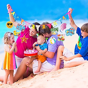 Whaline 70Pcs Summer Pool Beach Hanging Swirls Pool Party Foil Ceiling Hanging Decoration Flamingo Flip Flops Sun Volleyball Starfish Seashell Hanging Swirls for Summer Time Hawaii Party Supplies