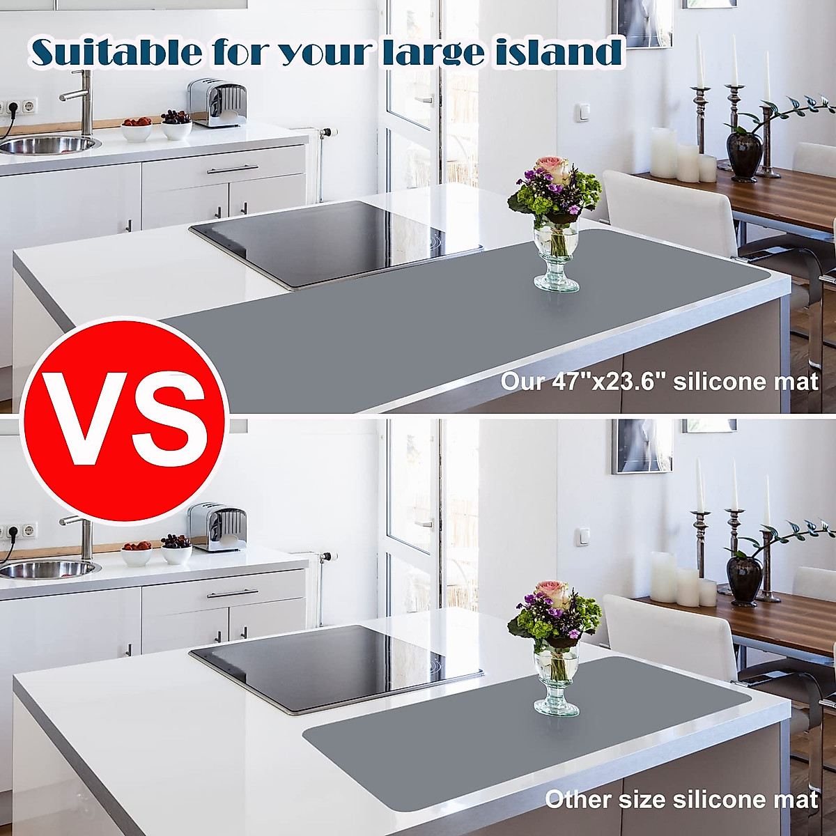 Extra Large Silicone Mats for Kitchen Counter 47"x23.6”, Largest Heat Resistant Mat, Nonslip Waterproof Silicone Mat, Multipurpose Countert Protector Mat, Baking Mats, Pastry Mat, Place Mats, Gray