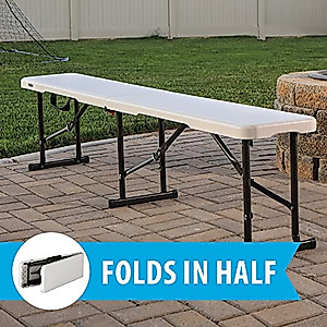 Lifetime 6-Foot Fold in Half Table, White Granite & 80305 Portable Folding Bench, White