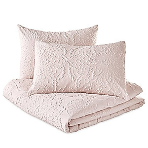 CHF Solid Medallion 3-Piece Microsculpt Comforter Set with Shams, Full/Queen, Blush