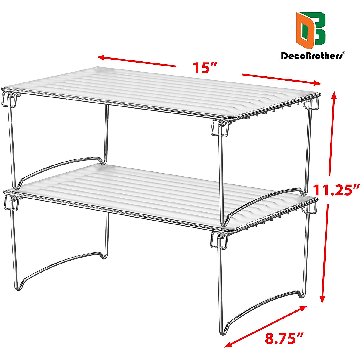 2 Pack - DecoBros Stackable Kitchen Cabinet Organizer, Chrome