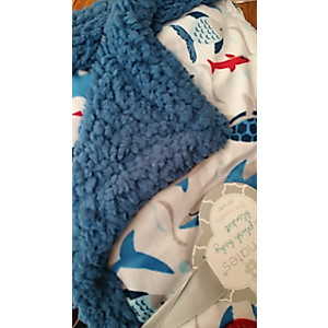 Posh Linens Shark Sherpa Blanket Blue: Soft Double Layer with Fun Ocean Design for Baby Boy Toddler Child