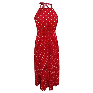 Women Fashion Print Polka Dot Print Sleeveless Pleated Dress Backless Zipper Holiday Casual Summer Dresses for Women