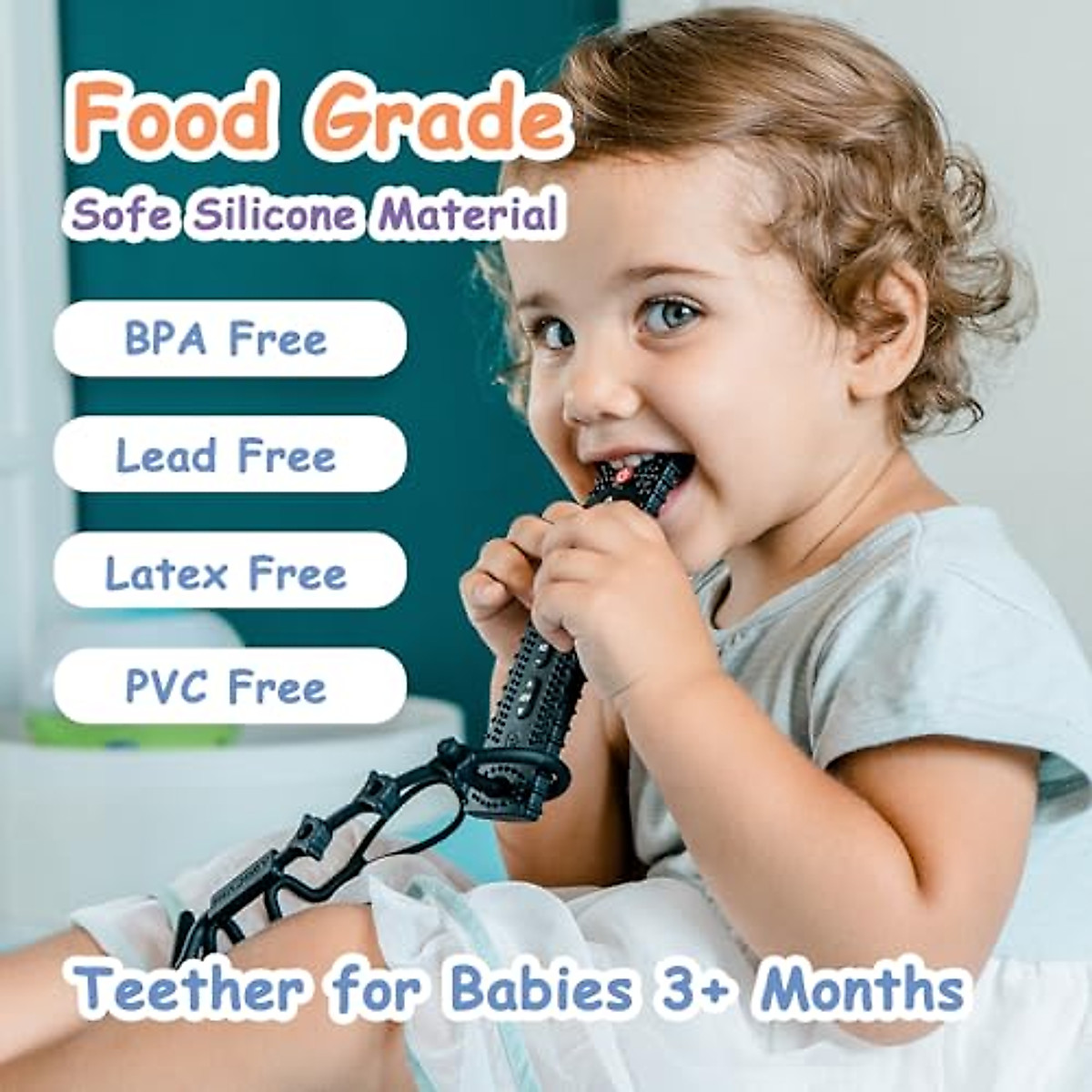 Yoolane Baby Teething Toys Silicone Teethers for Babies 3-24 Months Remote Control Shape Teething Relief Chew Toy for Toddler Infant Boy Girl BPA Free Freezable Newborn Stuff Essentials Gift, 2 Pieces