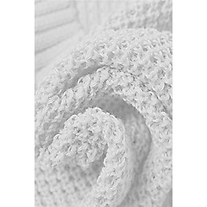 Women's Cropoed Sweaters V Neck Long Sleeve Waffle Knit Tops Casual Solid Crop Pullover Sweaters White M