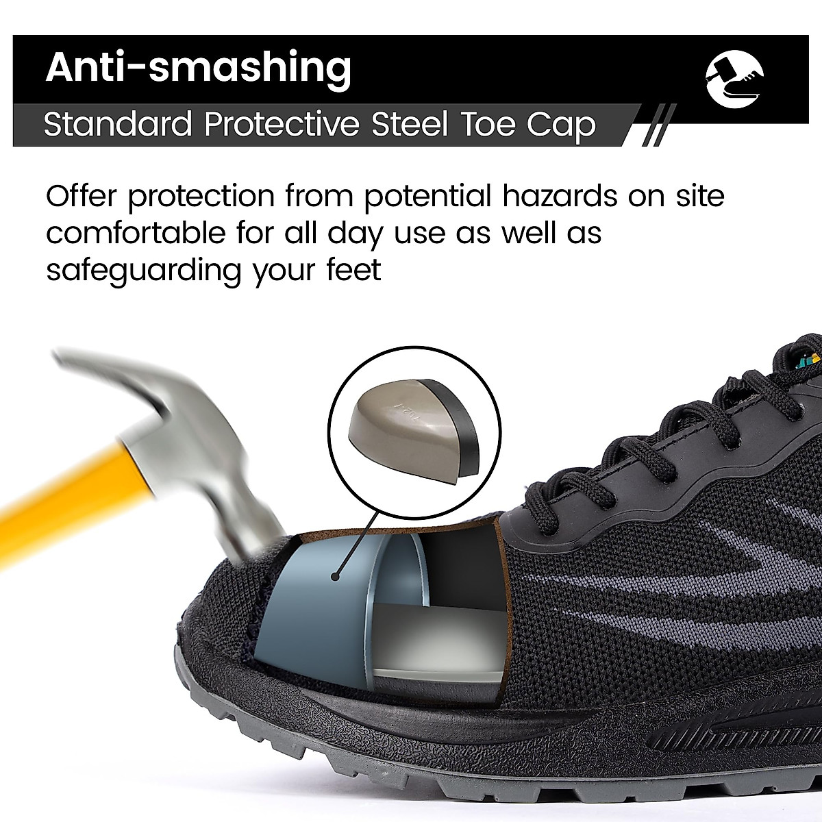 DINGGU Steel Toe Shoes for Men Lightweight Safety Indestructible Work Shoes Comfortable Steel Toe Sneakers Black 9