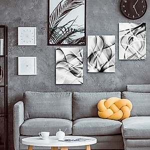 Creoate Black and White Grey Wall Art for Bedroom, 3 Panels Abstract Lines Art Canvas Print Framed Set Artwork Modern Home Decoration for Bathroom Living Room…