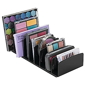 mDesign Plastic Divided Cosmetic Palette Organizer with 9 Sections - Makeup Storage for Bathroom Vanity, Cabinet, Drawer - Holds Eyeshadow, Blush, Powder - Lumiere Collection - Black