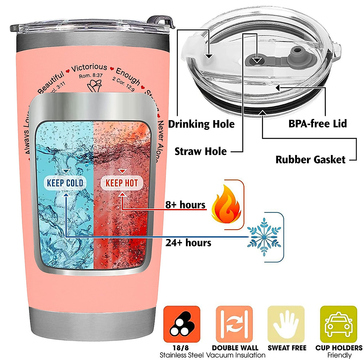 SOULVIBE Christian Gifts for Women - Religious Gifts for Women Faith - Mothers Day Gifts - Christmas Gifts for Women, Mom, Grandma, Sister, Auntie - You Are Beautiful - 20Oz Tumbler, Pink