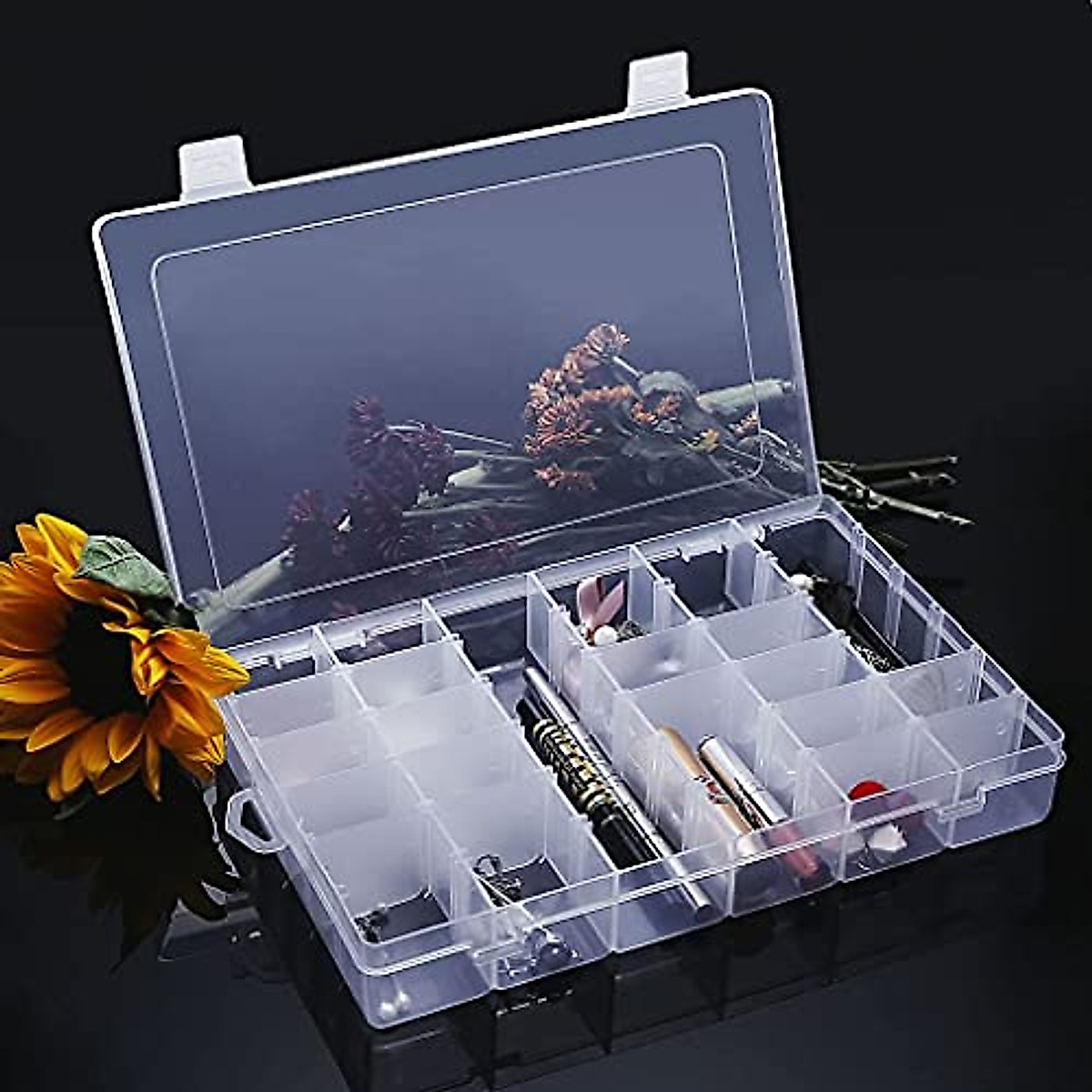 RIVERTREE Earring Box Organizer Jewelry Storage Container Clear Plastic with Lid and Adjustable Dividers 36 Grids Compartment Travel