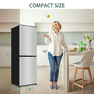 rosmena 5.6 Cu.Ft Refrigerator, Fridge with Large Freezer, Double Door RV Refrigerator, 7 Adjustable Thermostat, 3 Shelves & Drawers, Apartment Refrigerator Nevera for Garage, Kitchen, Silver