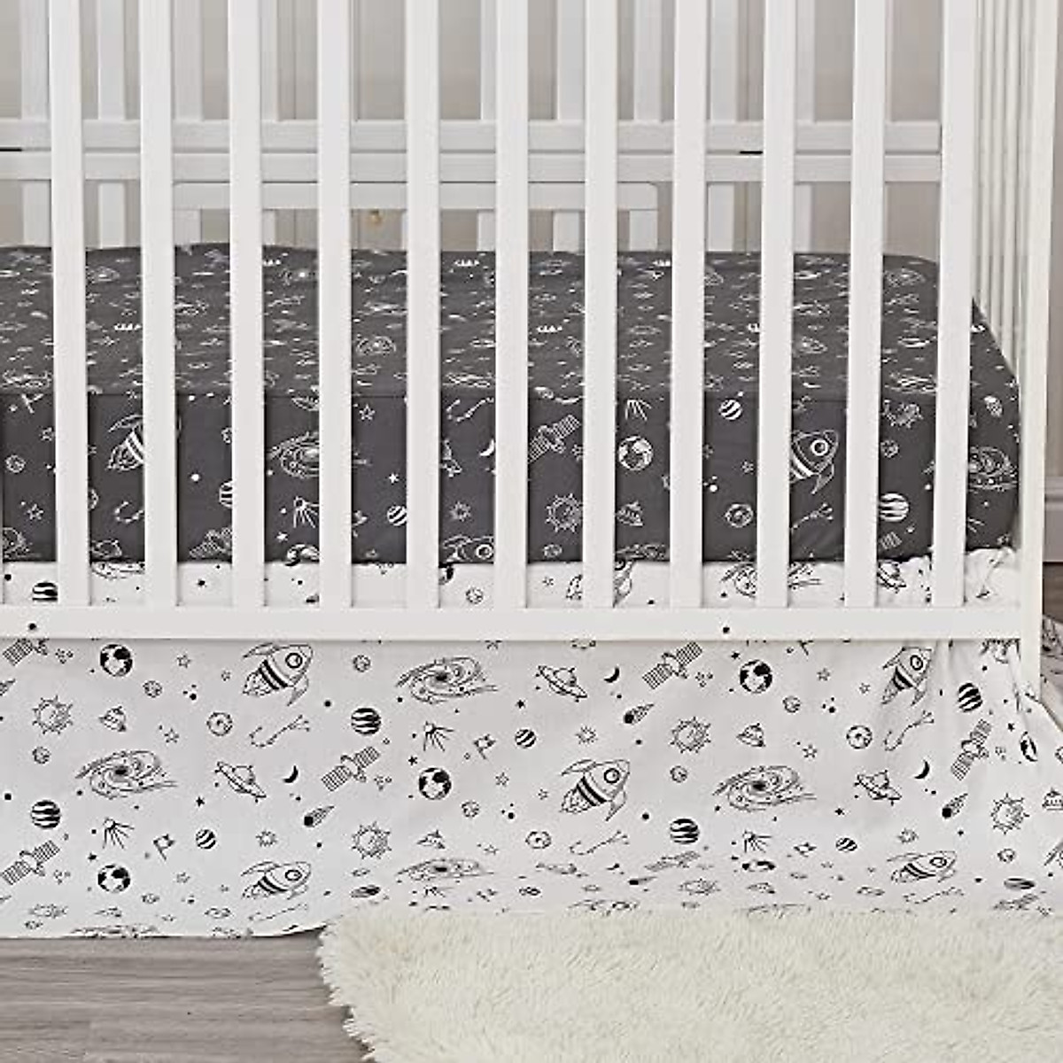 Brandream Space Crib Sheets for Baby Boys Toddler Fitted Sheet 100% Cotton Milky Way Spaceship Rocket Galaxy Print Nursery Bed Sheet Set