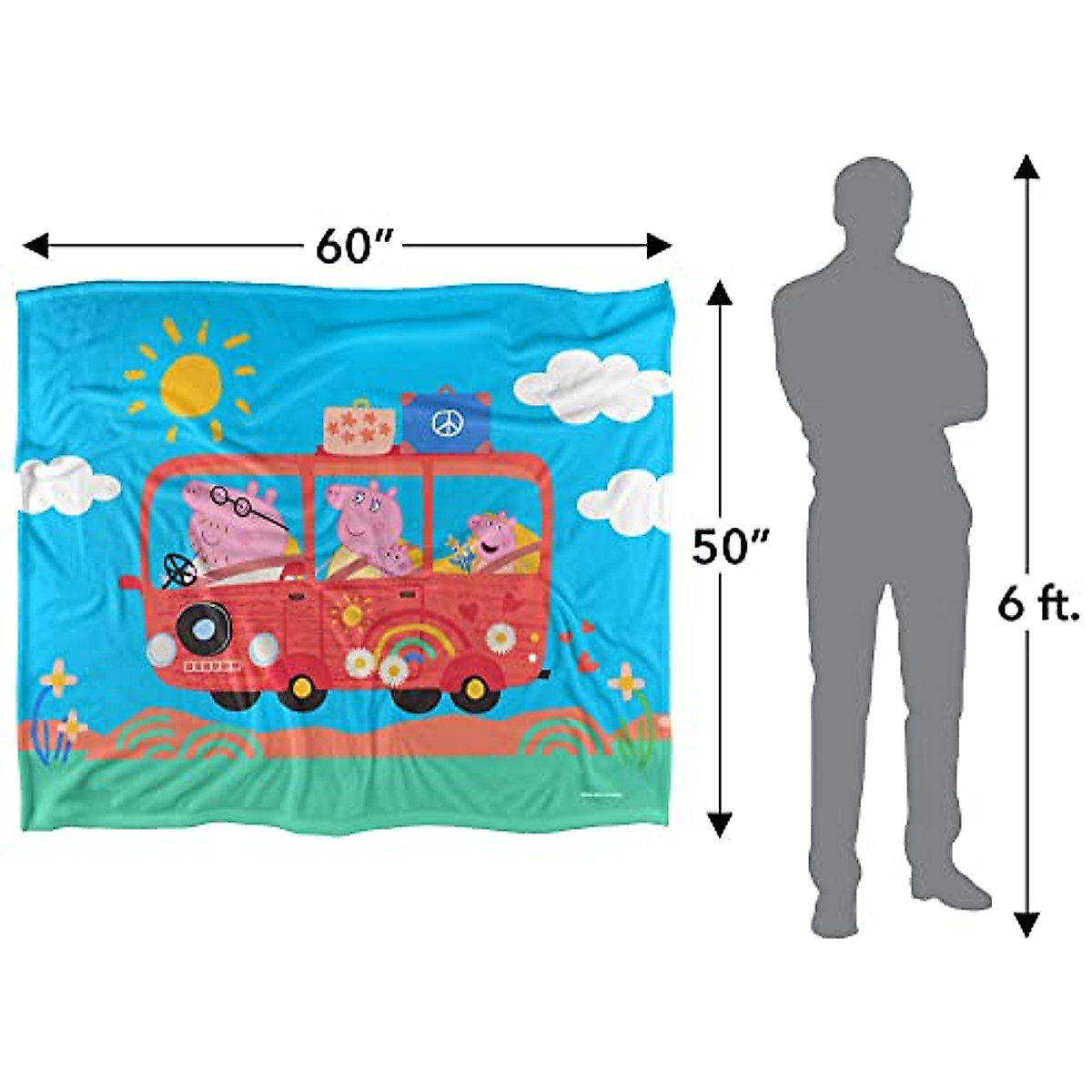 Peppa Pig Blanket, 50"x60" Road Trip with The Family Silky Touch Sherpa Back Super Soft Throw Blanket