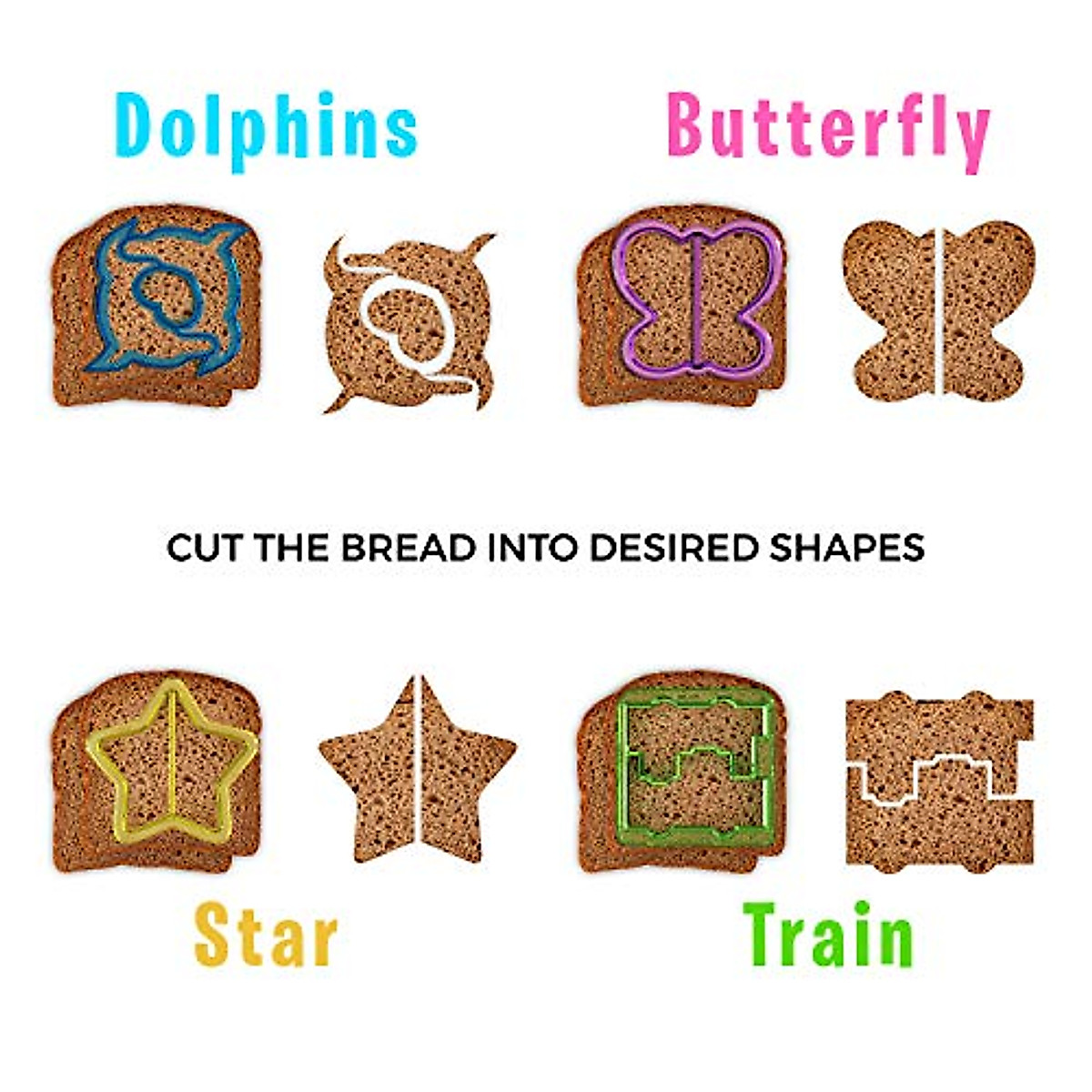 FUNUTTERS Sandwich Cutters for Kids with Cute Food Picks, 20 pc. Set, Animal Cutouts for Cookies, PBJ Sandwiches, Vegetables, Fruit, and Bento Box Lunches, Mini and Reusable