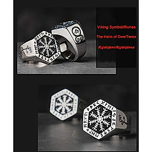 Titanium Stainless Steel Aegishjalmur The Helm of Awe Ring Norse Viking Elder Futhark Rune Ring Jewelry for Men Women Size 10 Silver Tone