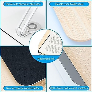 Book Stand for Reading, 360° Rotate Height & Angle Adjustable Ergonomic Reading Stand with Page Clips, Reliable Aluminum Alloy Book Holder for Textbook, Recipe, Cook Book, Music Sheet, Tablet