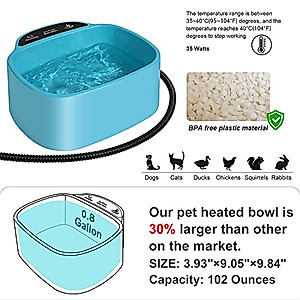 Heated Water Bowl for Dog & Cat, Outdoor Heated Dog Bowl Provides Drinkable Water in Winter, Heated Pet Bowl for Outside, Smart Thermal-Dish for Rabbit, Chicken, Duck, Squirrel, 0.8 Gallon 35 Watts