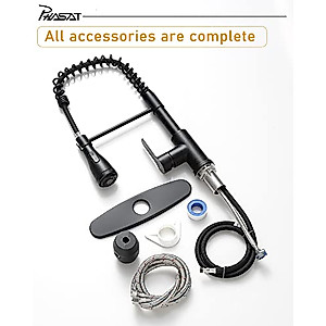 PHASAT Kitchen Faucet with Pull Down Sprayer High ArcSpring Kitchen Sink Faucet 4 Function Single Handle Mixer Tap,Matte Black,PU1H01